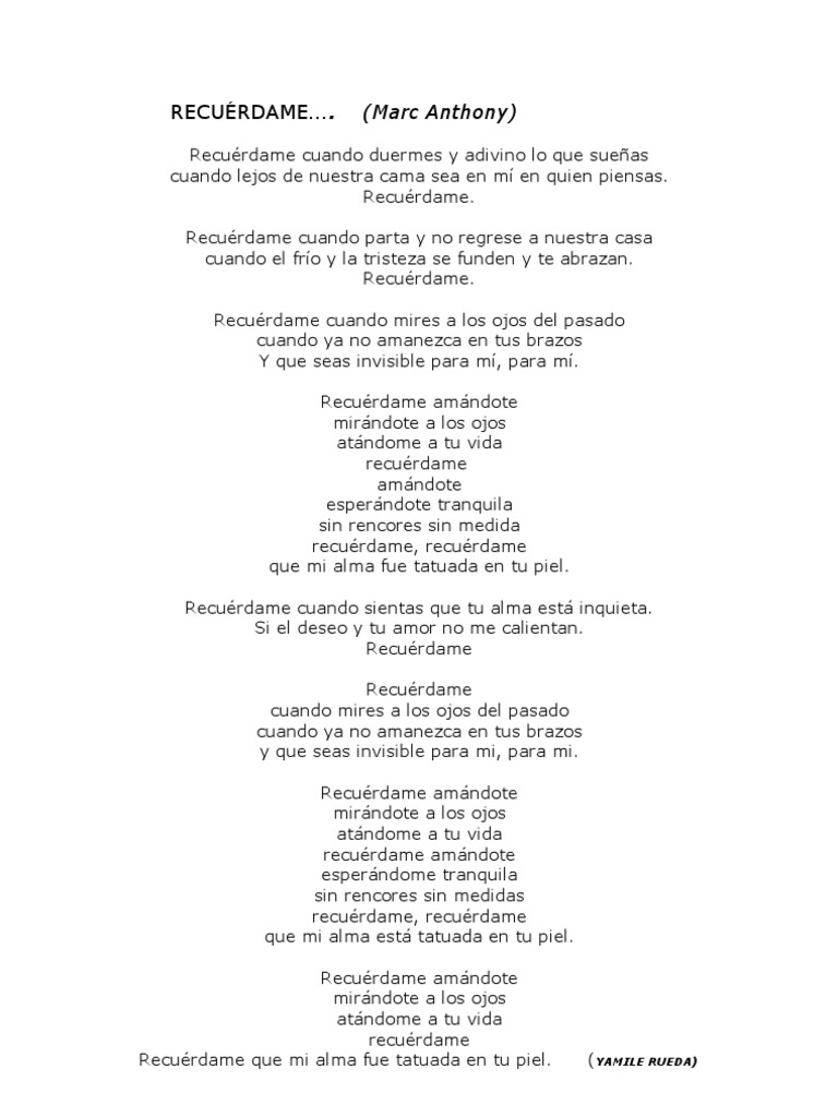 Recuérdame: Amor y Memoria en Letras | PDF