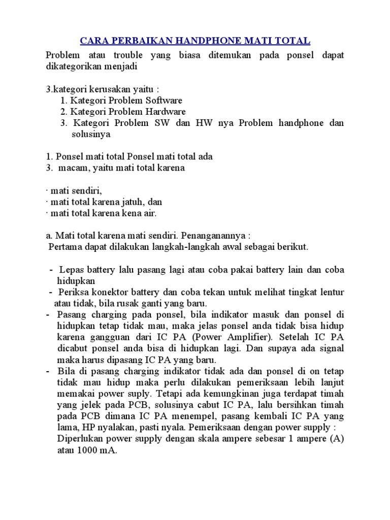 Cara Perbaikan Handphone Mati Total | PDF