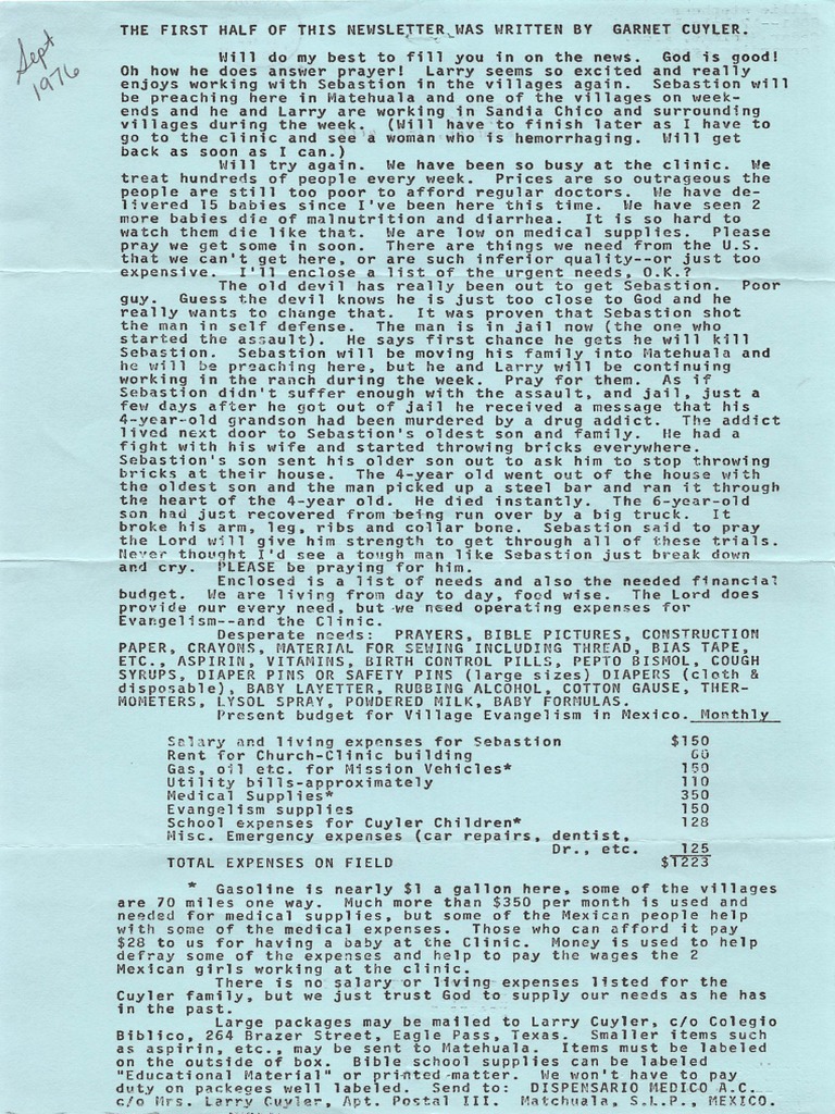 Cuyler Larry Garnet 1976 Mexico | PDF | Diaper | Prayer