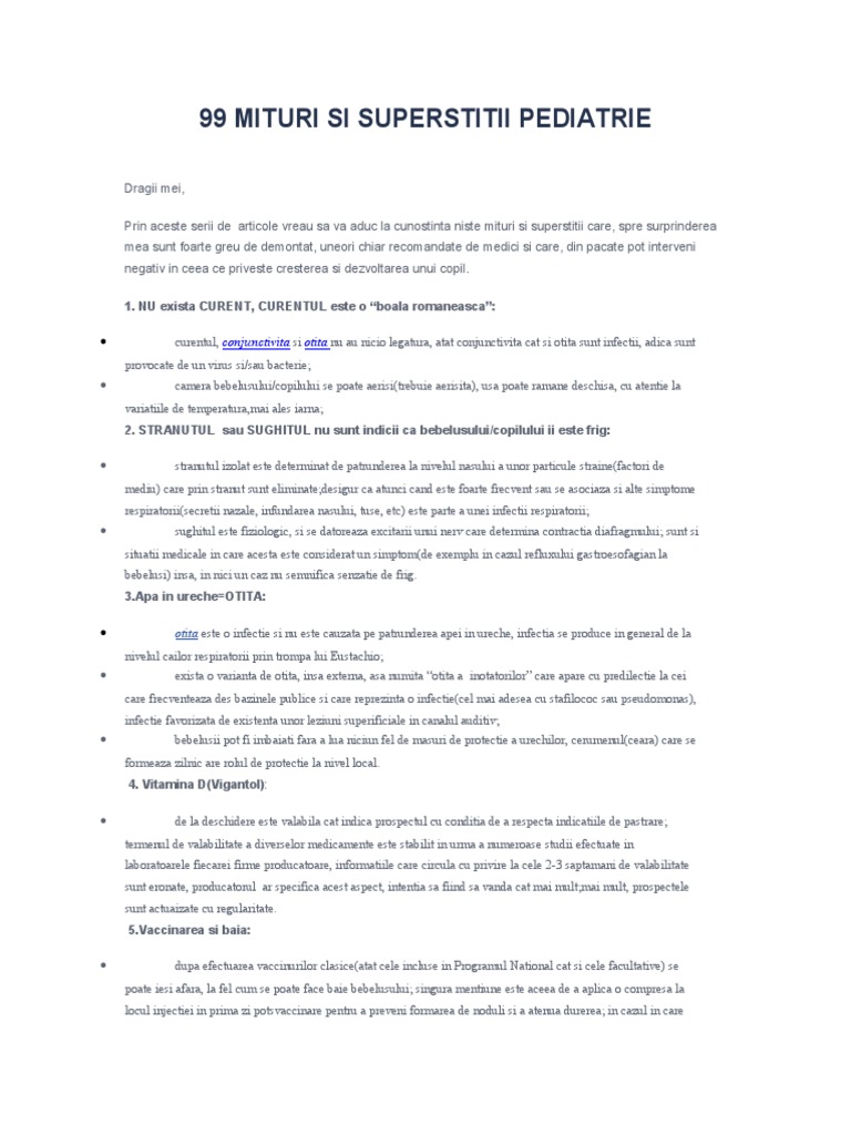 99 Mituri Si Superstitii Pediatrie | PDF