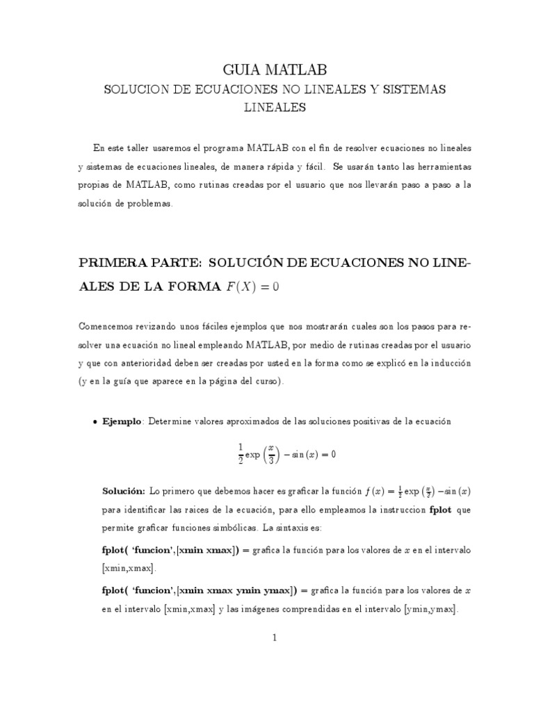 Resolver Ecuaciones Lineales y No Lineales Matlab | PDF | Métodos y ...