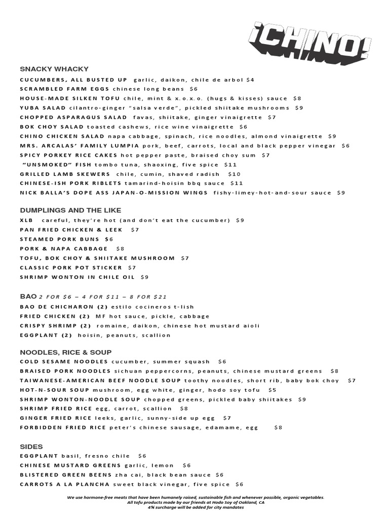 Chino Opening Menu | PDF