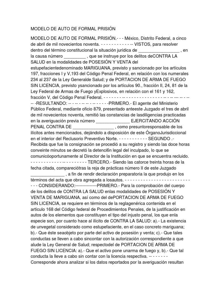 Modelo de Auto de Formal Prisión | PDF | Delito | Derecho penal
