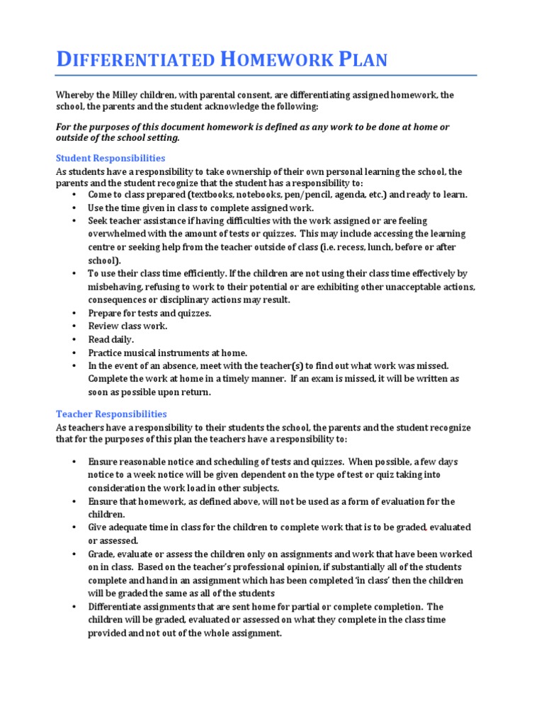 Differentiated Homework Plan | PDF | Homework | Psychology