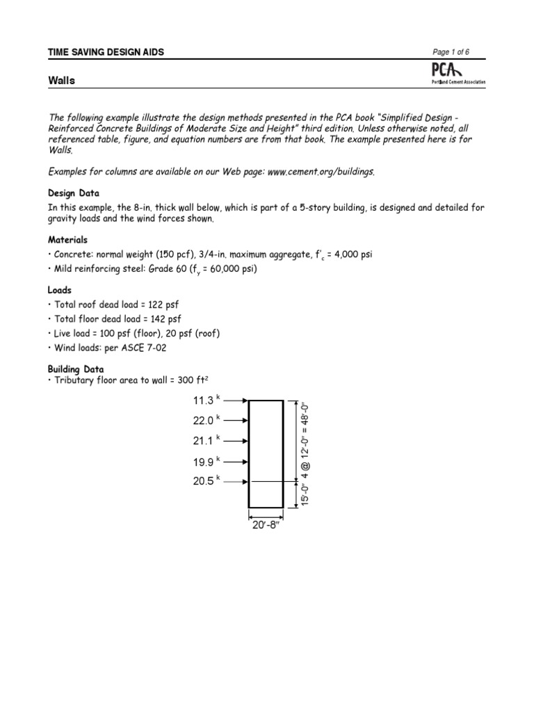 PCA Design Example - Walls - ACI 318-05 | PDF