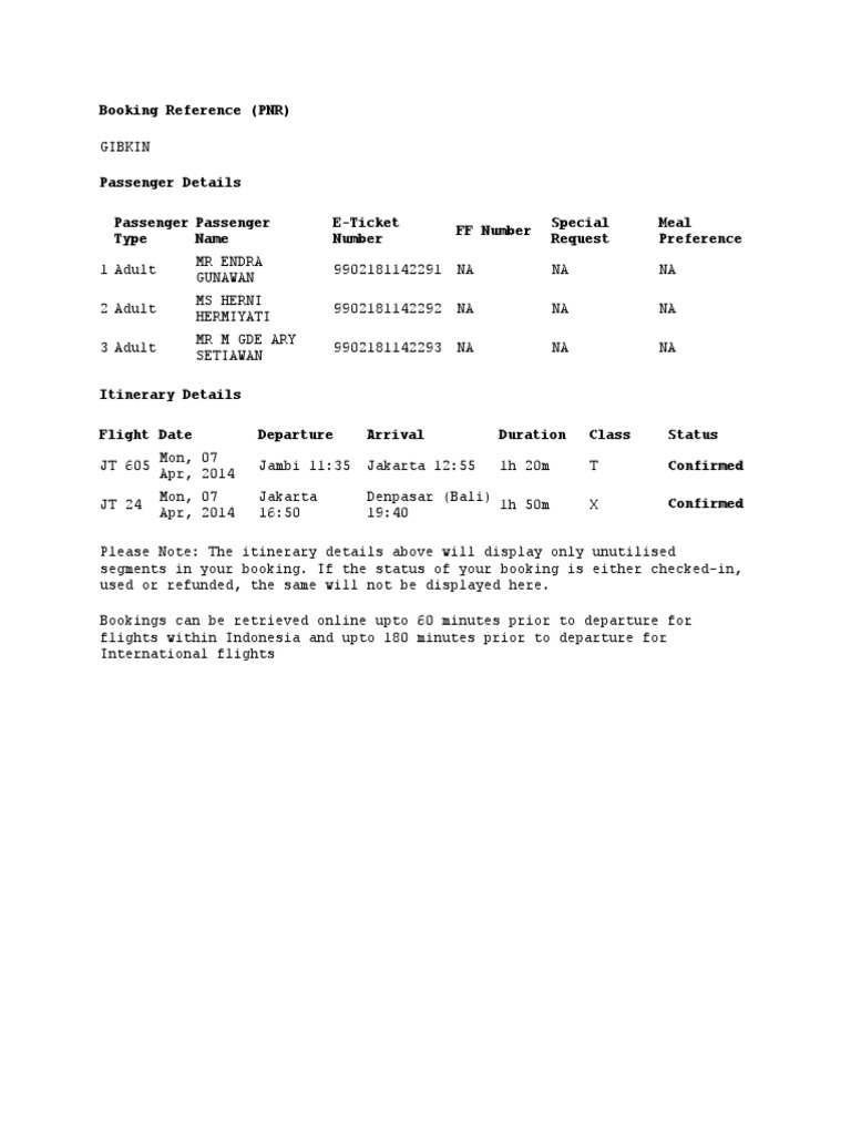 Booking Reference and Itinerary Details | PDF