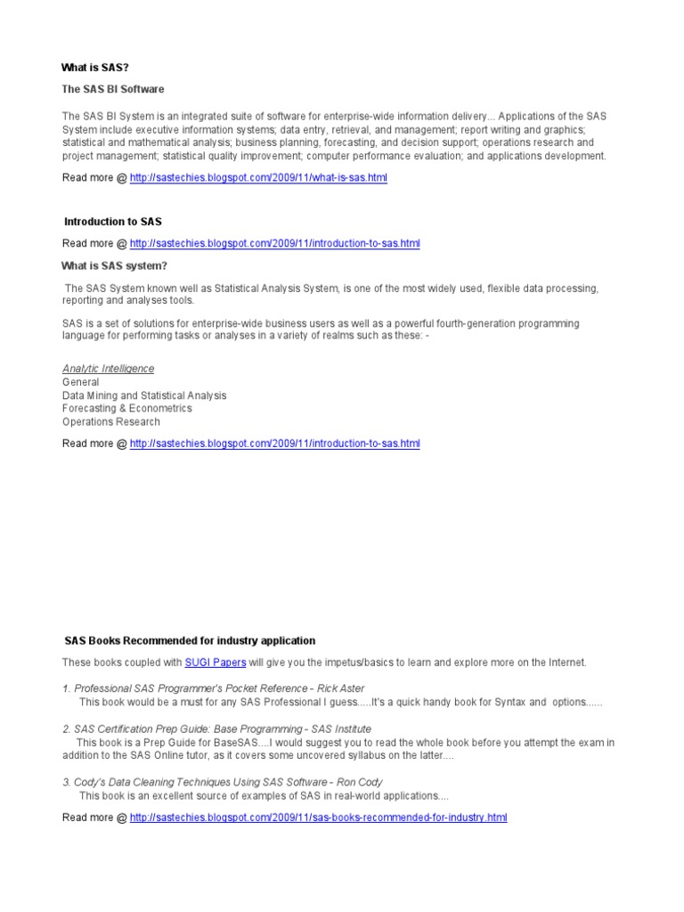 Learn SAS Programming | Download Free PDF | Sas (Software) | Computer Data