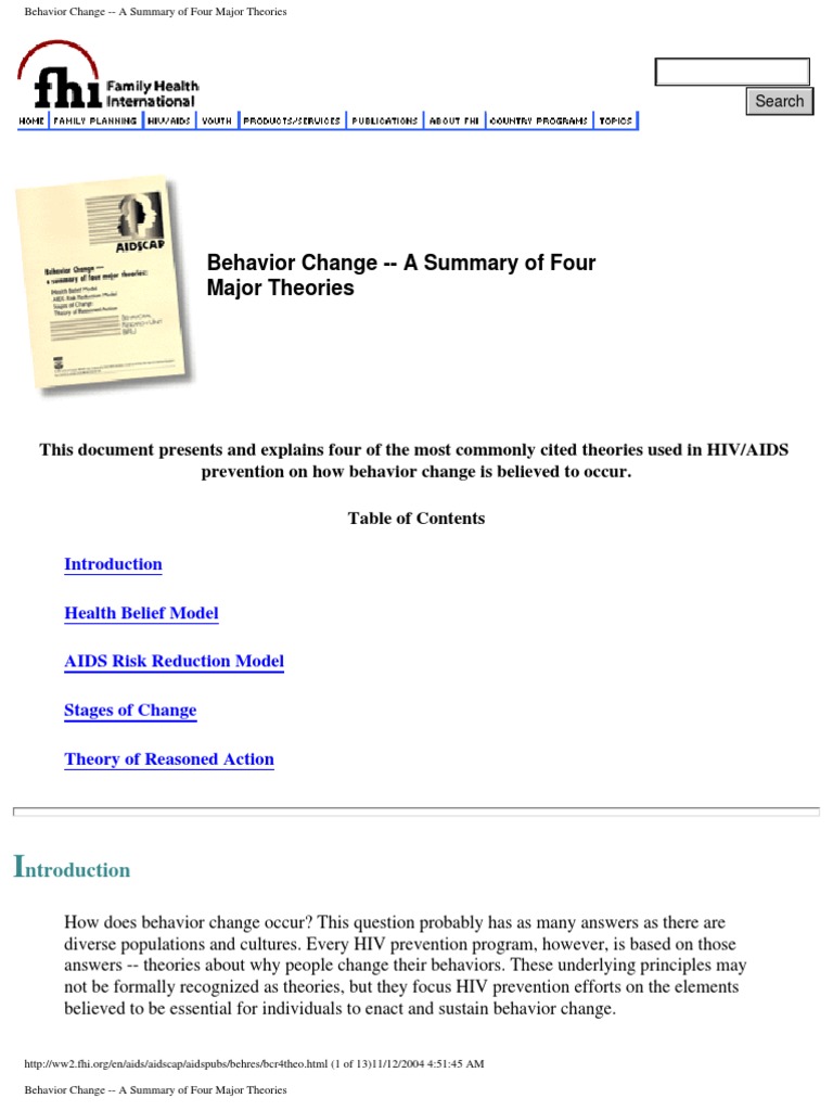 Behavior Change - A Summary of Four Major Theories | PDF | Self-Improvement