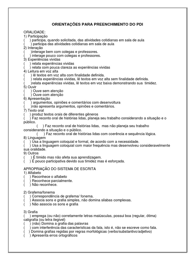 Orientações para Preenchimento Do Pdi | PDF | Aprendizado | Ciência ...
