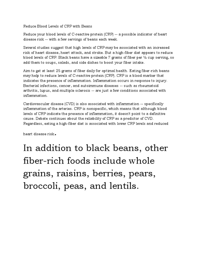 Reduce CRP Levels with Fiber-Rich Foods | PDF | C Reactive Protein ...