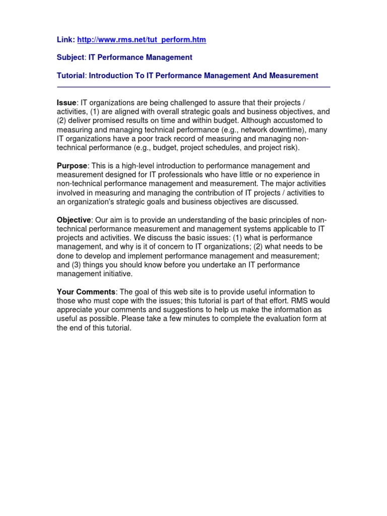 IT Performance Measurement | PDF | Performance Management | Goal