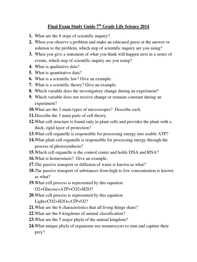 Final Exam Study Guide 7th Grade Life Science 2014 | PDF | Genotype ...