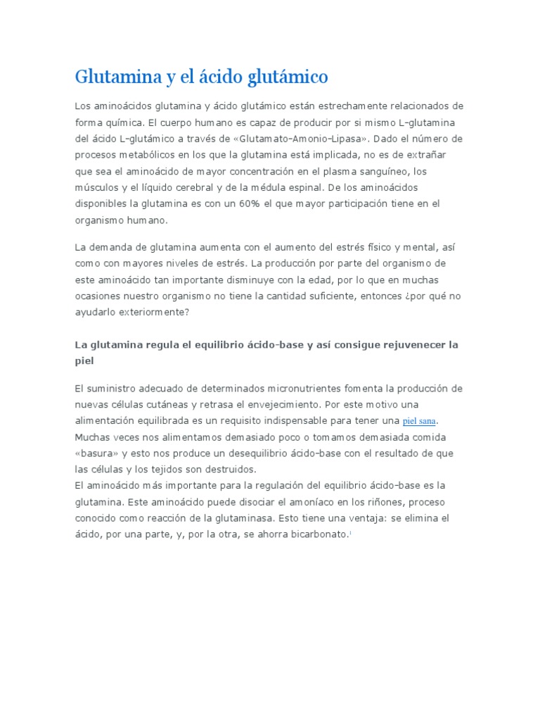 Glutamina y El Ácido Glutámico | PDF | Ácido glutamico | Biología