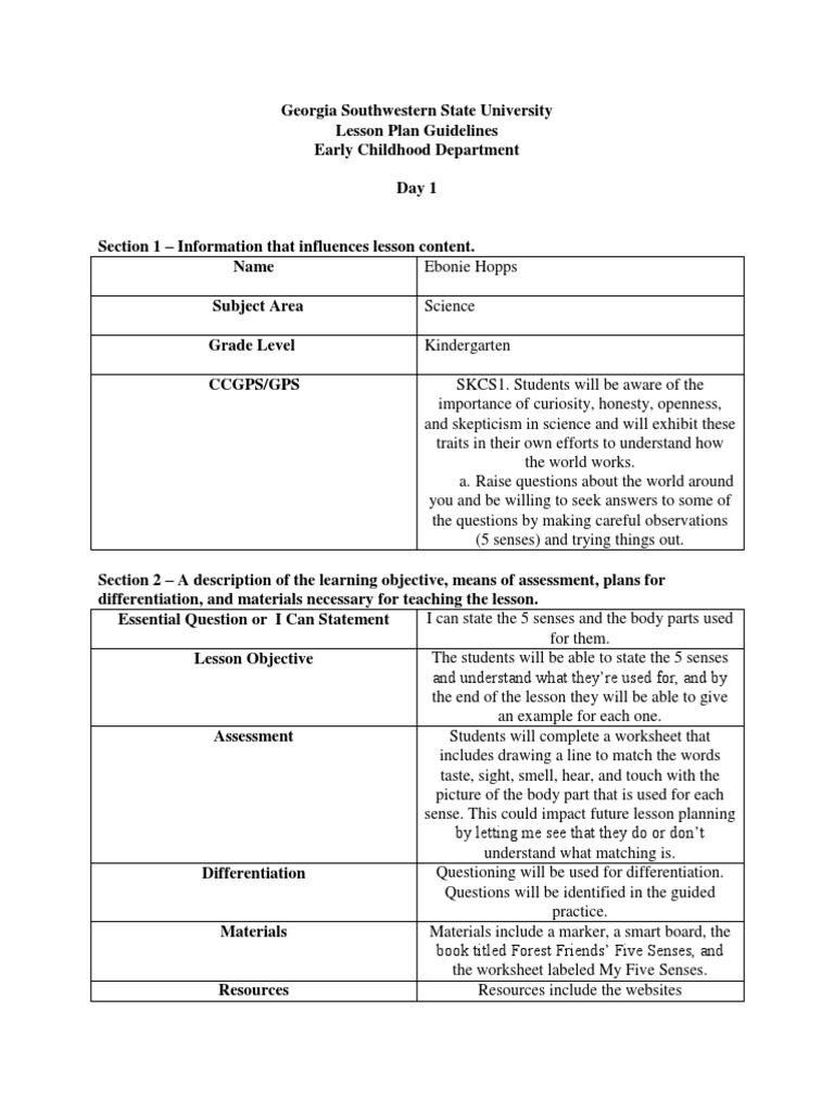 Lesson Plan 5 Senses | PDF | Senses | Learning Styles