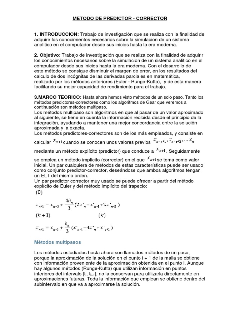 Metodo de Predictor - Corrector | PDF | Fórmula | Ecuaciones