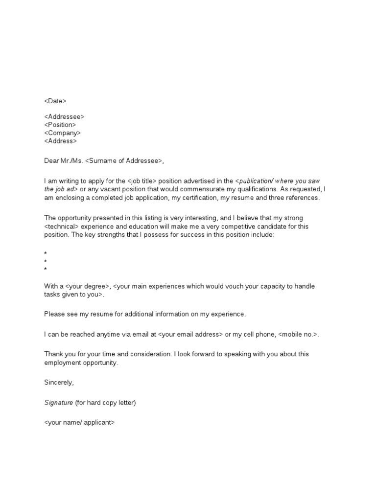 Sample Job Application Letter Format | PDF