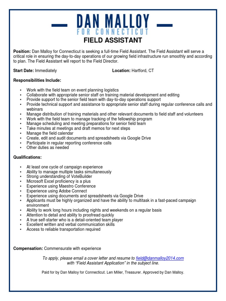 Field Assistant Job Description | PDF | Conference Call | Business