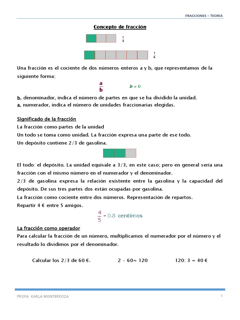 Fracciones Teoria | PDF | Fracción (Matemáticas) | División (Matemáticas)