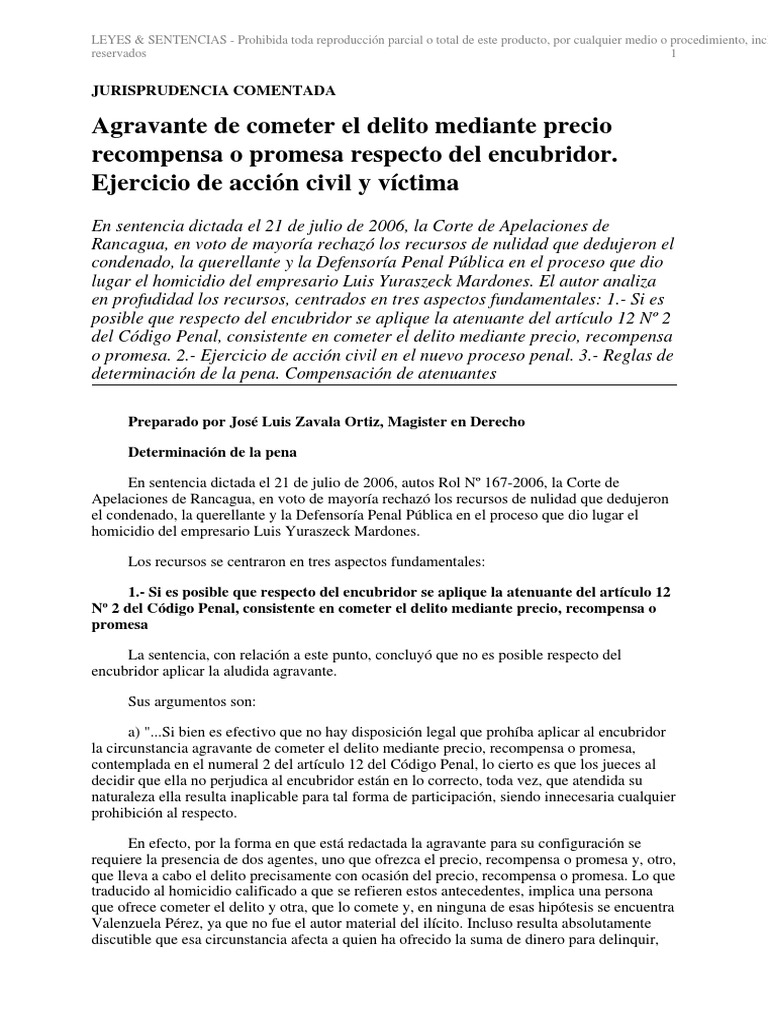 Agravante de Cometer El Delito Mediante Precio Recompensa o Promesa ...