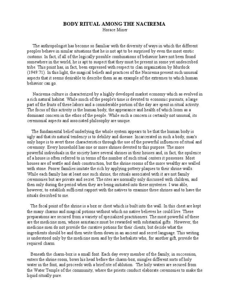 Body Ritual Among The Nacirema | PDF | Cultural Anthropology | Rituals