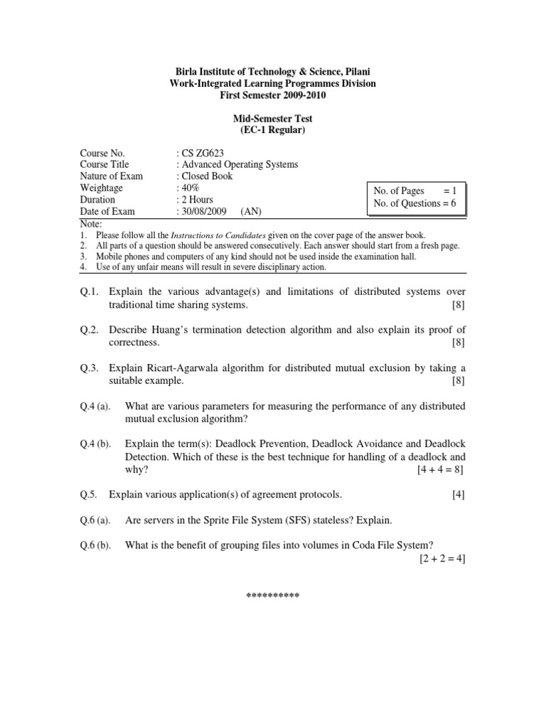 Advanced Operating Systems Exam 2009 | PDF | Teaching Methods ...