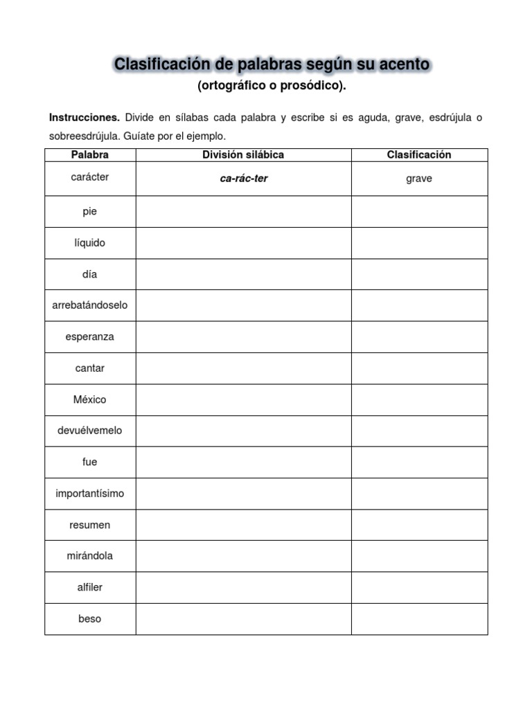 WS 3° Clasificación de Palabras Según Su Acento | PDF