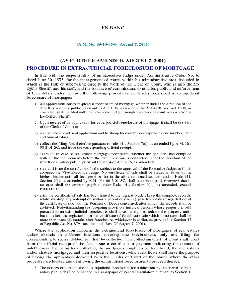 Procedure in Extra-Judicial Foreclosure of Mortgage | PDF | Foreclosure ...