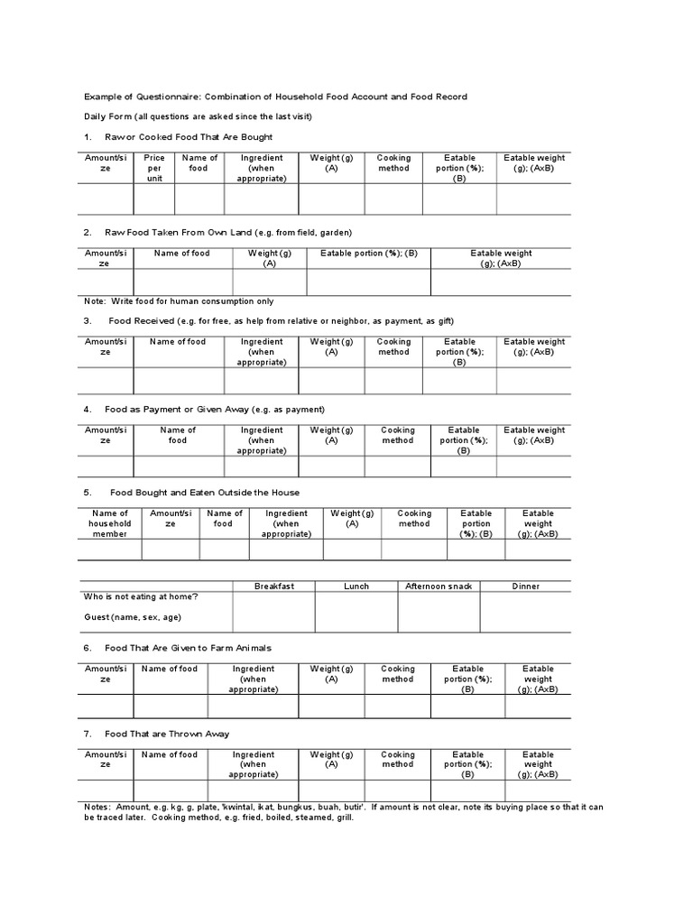 Form HH Food Account and Record Method | PDF | Spss | Variable ...