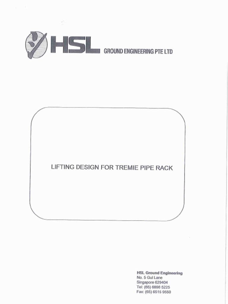 Lifting Design For Tremie Pipe Rack | PDF
