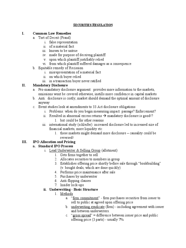 59my Securities Regulation Outline | PDF | Underwriting | Prospectus ...