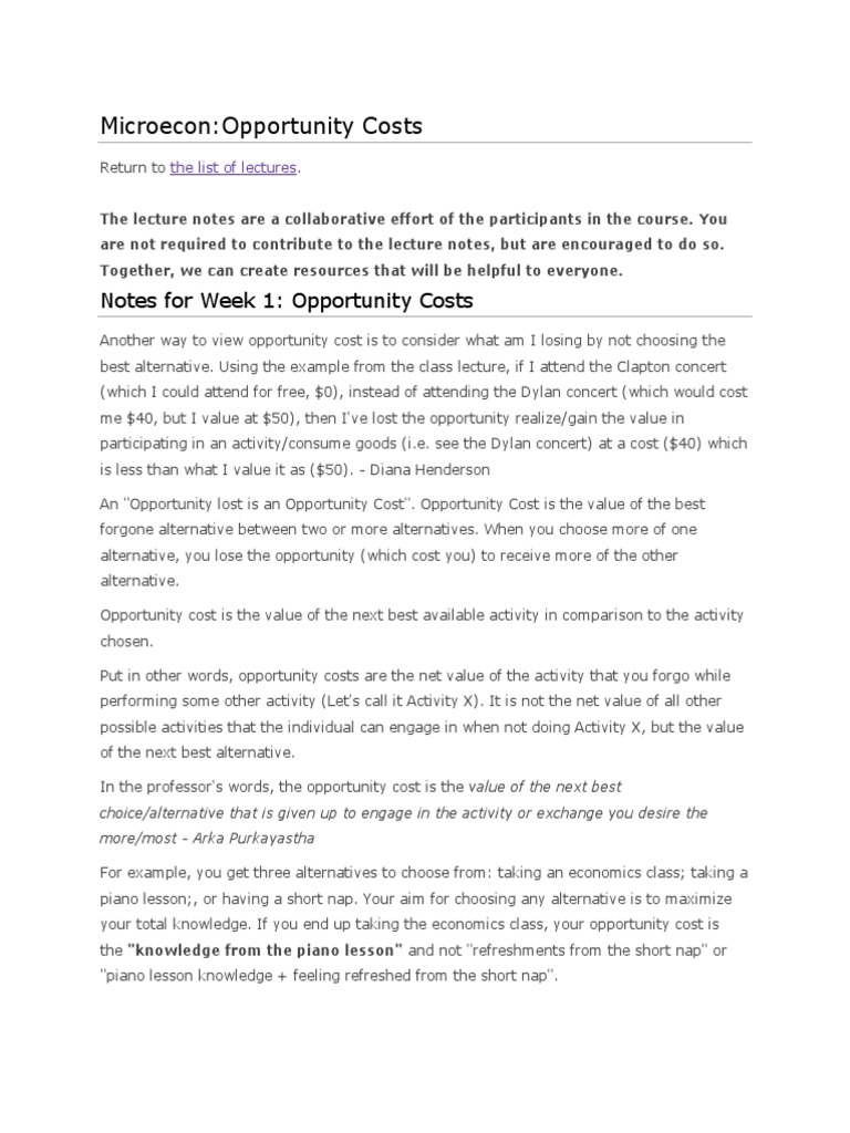 Opportunity Costs | PDF | Opportunity Cost | Microeconomics