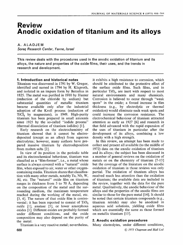 Anodic Oxidation of Titanium and Its Alloys | Capacitor | Corrosion