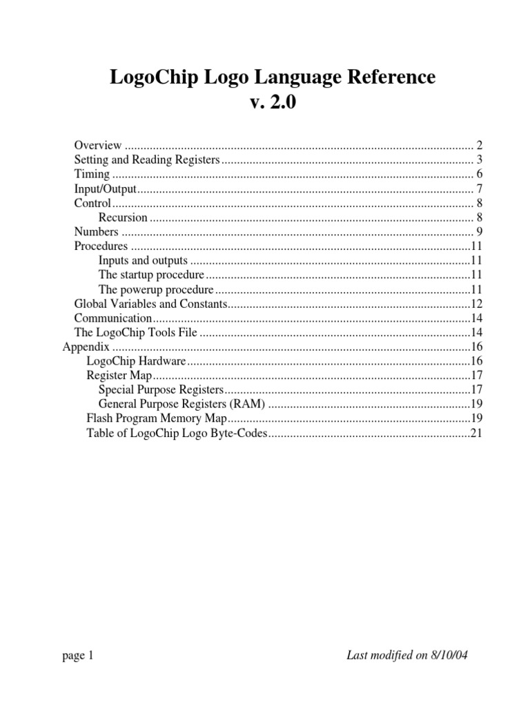 Logochip Logo Language Reference V 2 0 Last Modified On 8 10 04 Pdf Array Data Structure