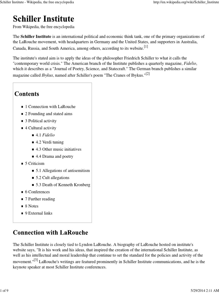 Schiller Institute - Wikipedia, The Free Encyclopedia | PDF | Politics ...