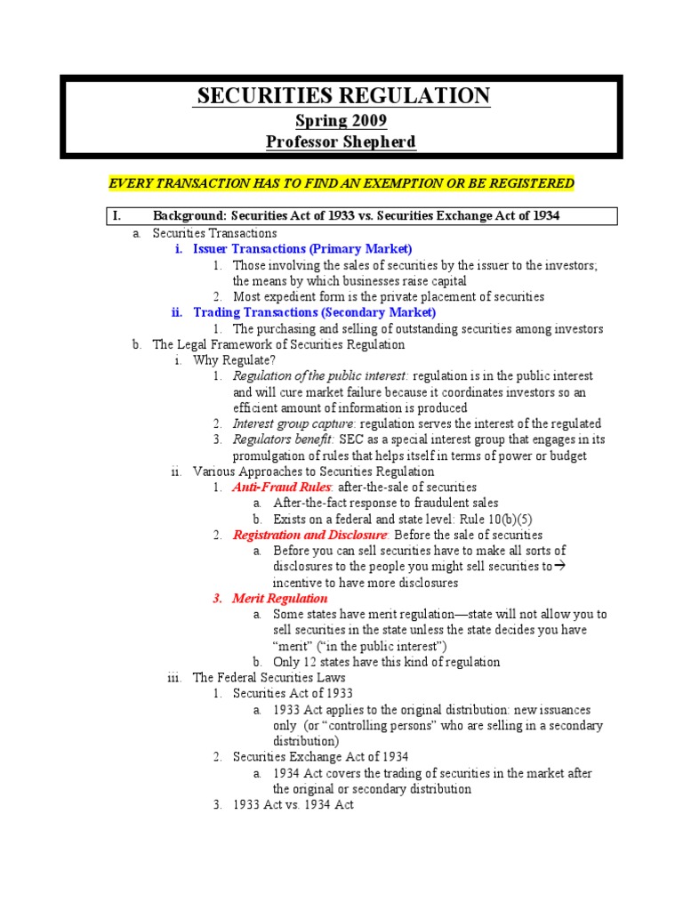 Securities Regulation | PDF | Underwriting | Securities (Finance)