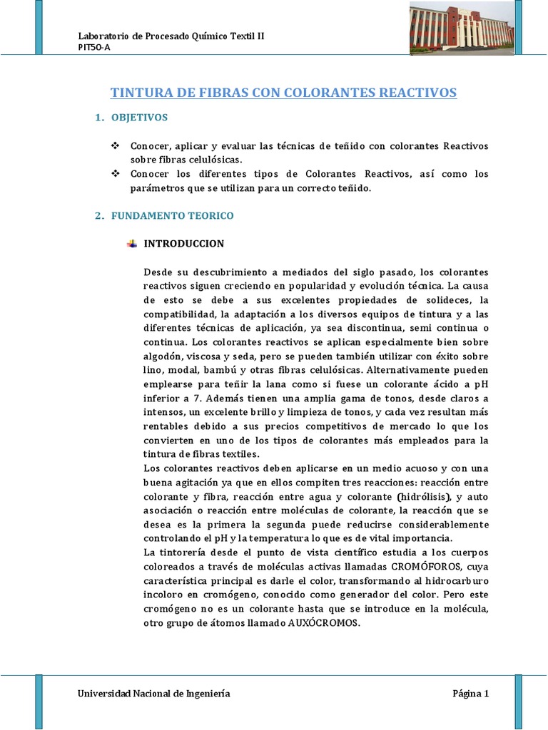 Tintura de Fibras con Colorantes Reactivos | PDF | Reacciones químicas ...