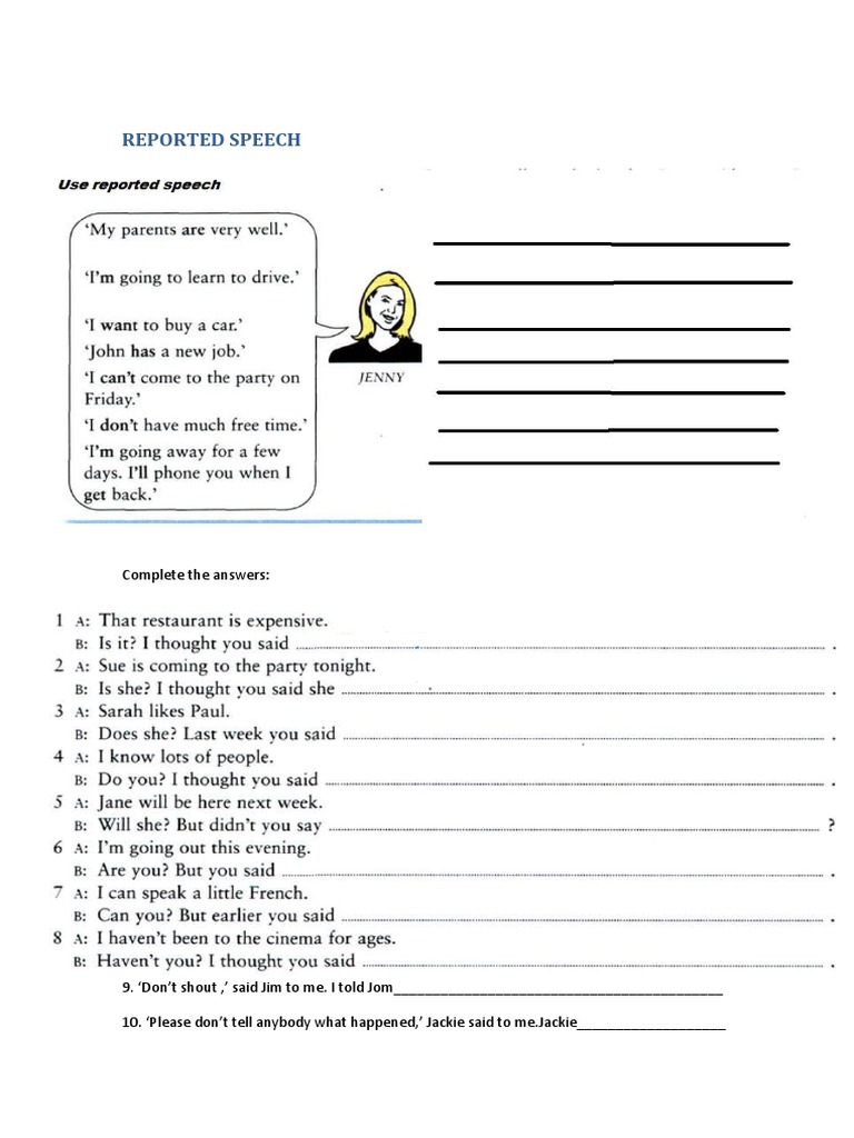 Reported Speech Exercises and Tenses | PDF
