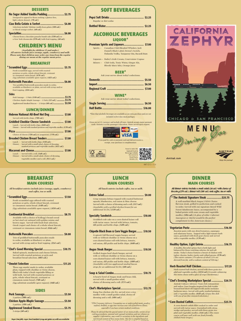 Amtrak Dining Car Menu: Featuring a Wide Selection of Food and Beverage ...