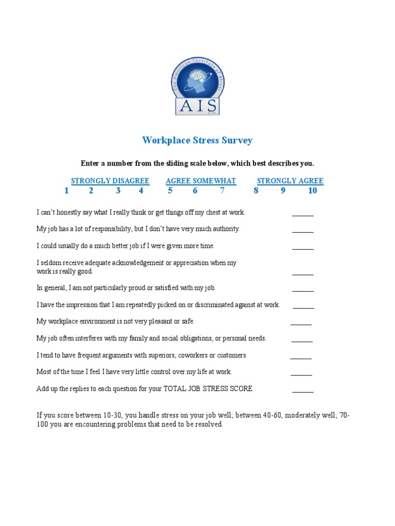 Workplace Stress Assessment Tool | PDF