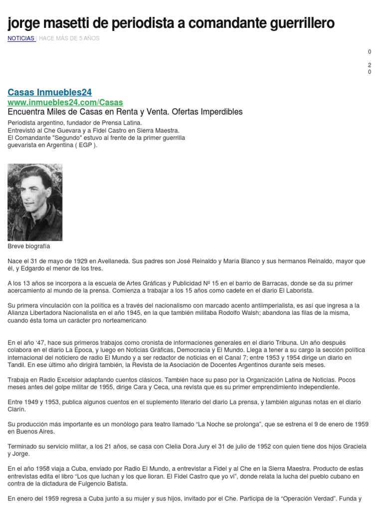 Jorge Masetti de Periodista A Comandante Guerrillero | PDF | Che ...
