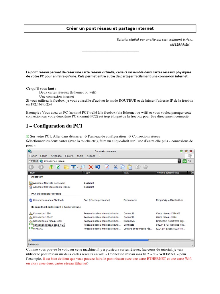 Créer un pont réseau pour partager Internet | PDF | Réseau informatique ...