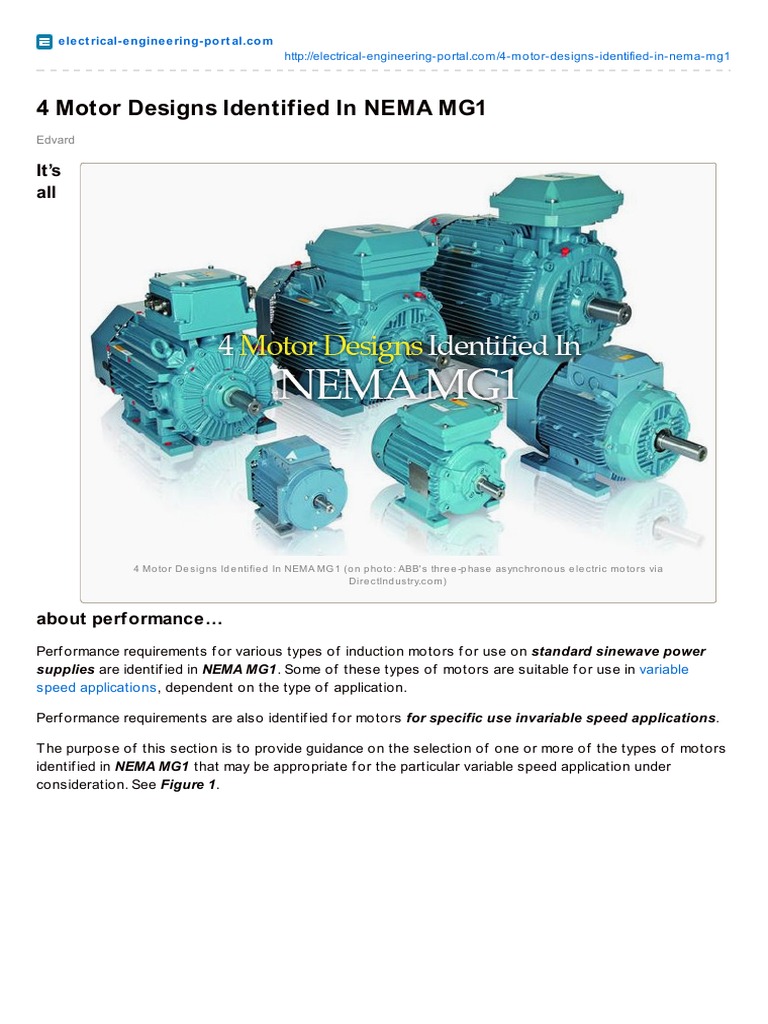 Motor Designs Identified in NEMA MG1 | PDF | Force | Power (Physics)