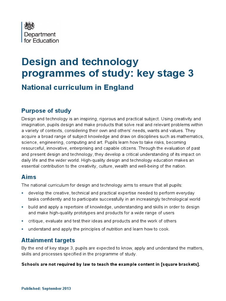 Secondary National Curriculum - Design and Technology | PDF | Design ...
