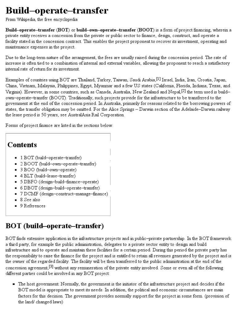 Build-Operate-Transfer - Wikipedia | PDF | Economies | Money