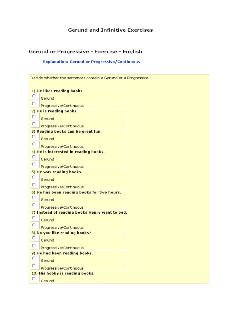 Gerund and Infinitive Exercises | PDF | Morphology | Onomastics