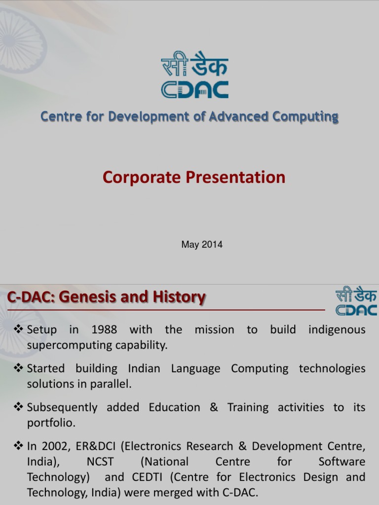 C-DAC Corporate Presentation | PDF | Supercomputer | Health Informatics