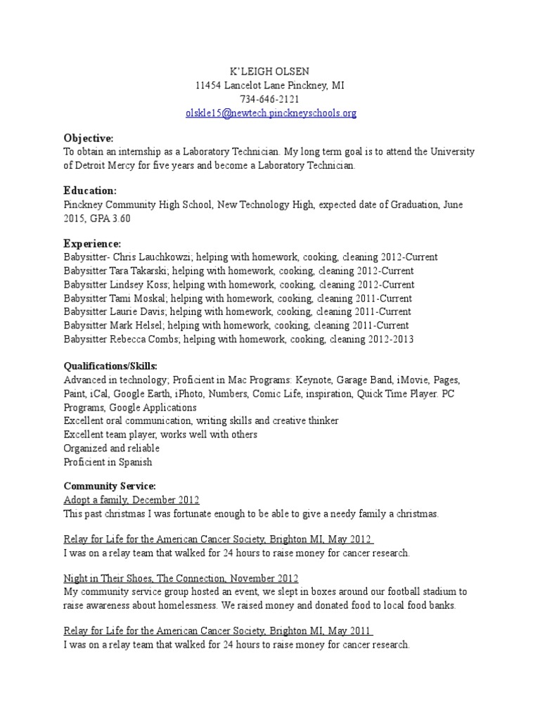 Resume Olsen | PDF | Further Education