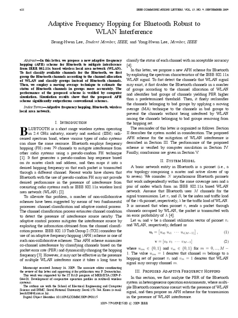 Adaptive Frequency Hopping For Bluetooth Robust To WLAN Interference ...