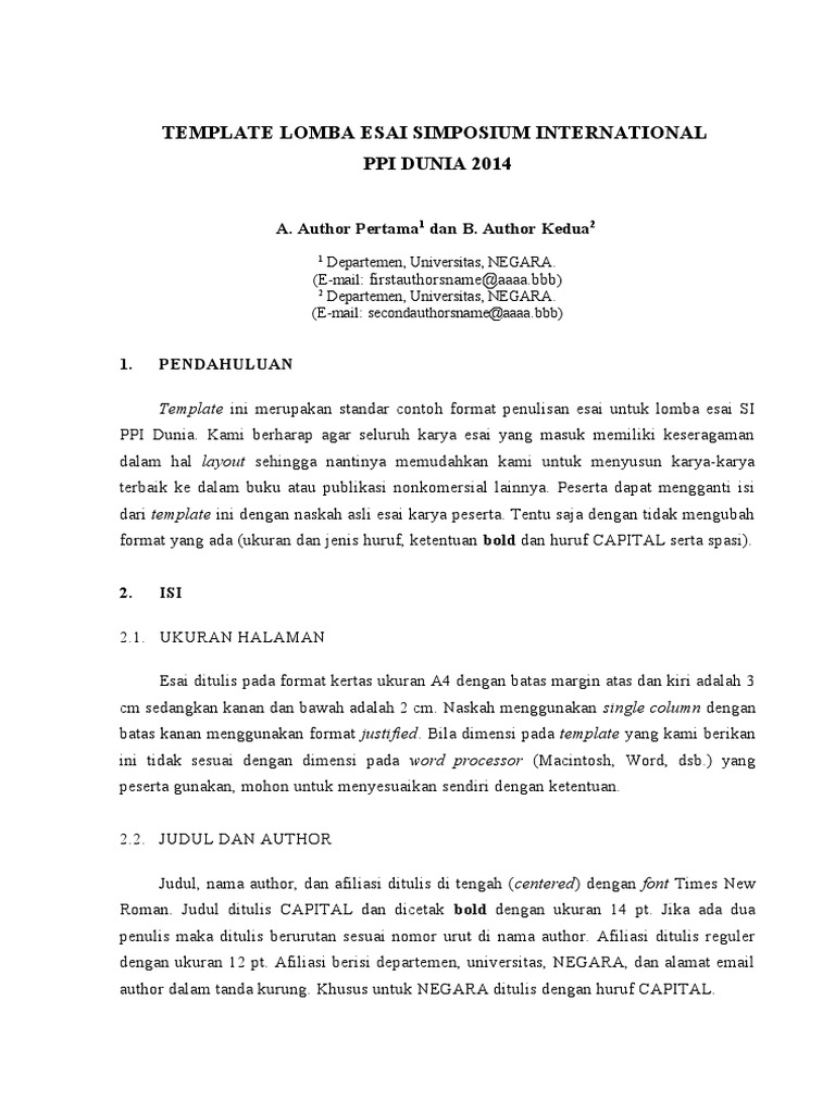 Template Lomba Esai Simposium Internasional PPI Dunia 2014 Rev. 1 | PDF ...