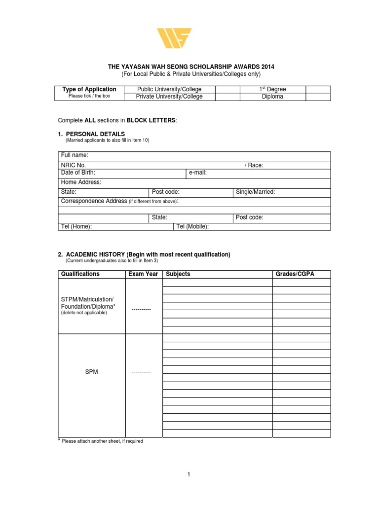 Application Form - Scholarship | PDF | College | Undergraduate Education